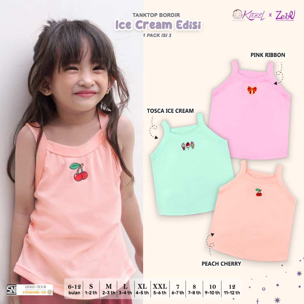 Jual KAZEL Zebe Tanktop Bordir Ice Cream Edisi (3Pcs) 6Bulan - 11Tahun ...