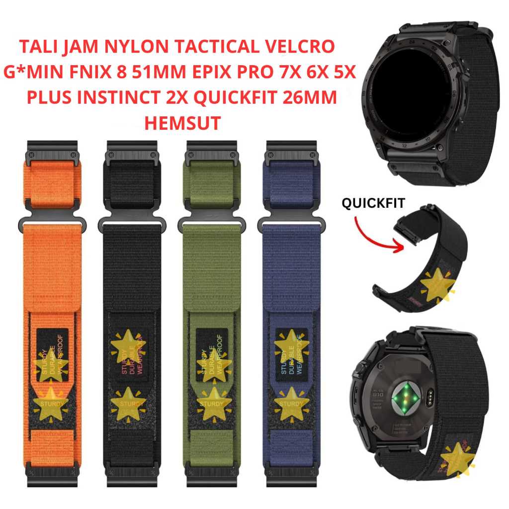 Jual Tali Jam Nylon Tactical Velcro StrapBand untuk Garmin Fenix 8 51M ...
