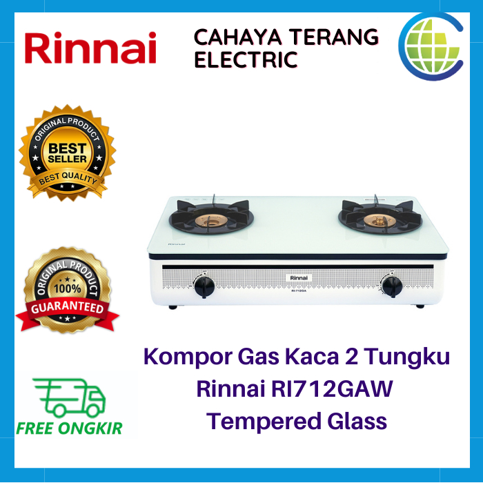Jual Rinnai Kompor Gas Kaca 2 Tungku RI712GAW Tempered Glass Api Besar ...
