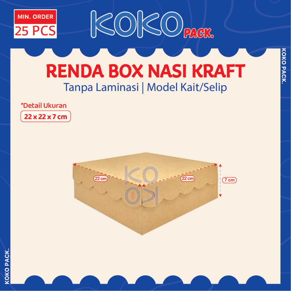 Jual Box Nasi Kraft Model Renda Tebal Tanpa Laminasi 22x22 | Dus ...