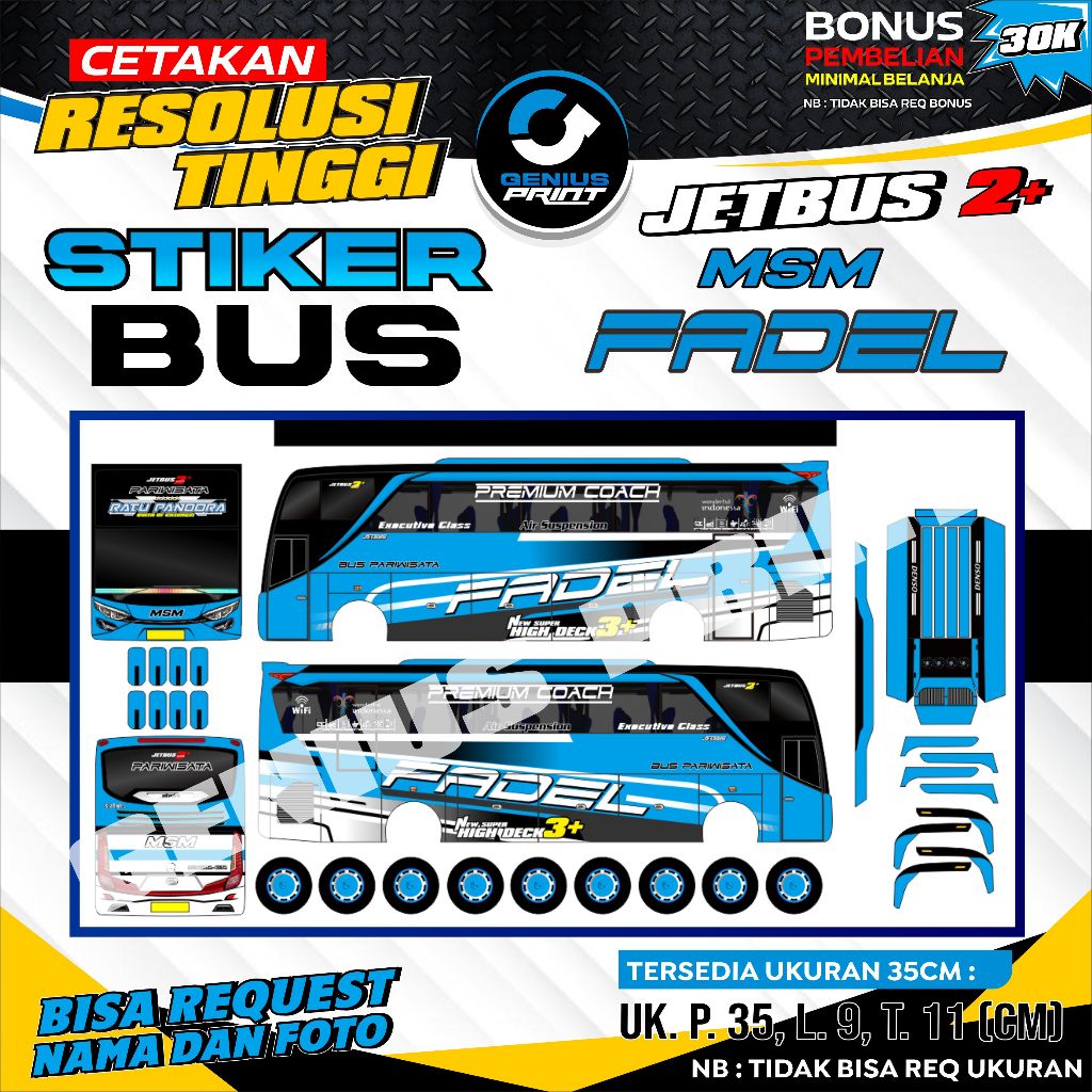 Jual STIKER MINIATUR BUS JETBUS 2 LIVERY MSM FADEL UKURAN 35CM | Shopee ...