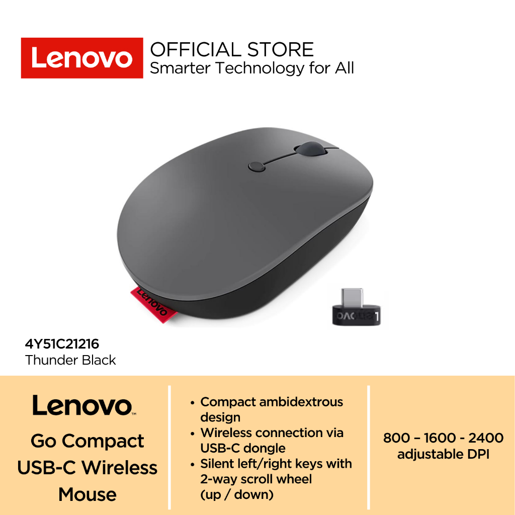 Jual Lenovo Go USB-C Wireless Mouse Compact Design Support Unified ...