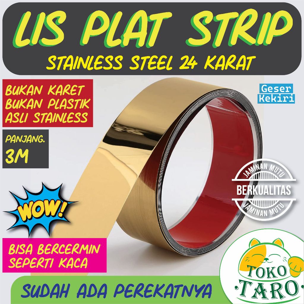 Jual 3M List Plat Strip Mirror Gold STAINLESS STEEL (BUKAN KARET) SUDAH ...