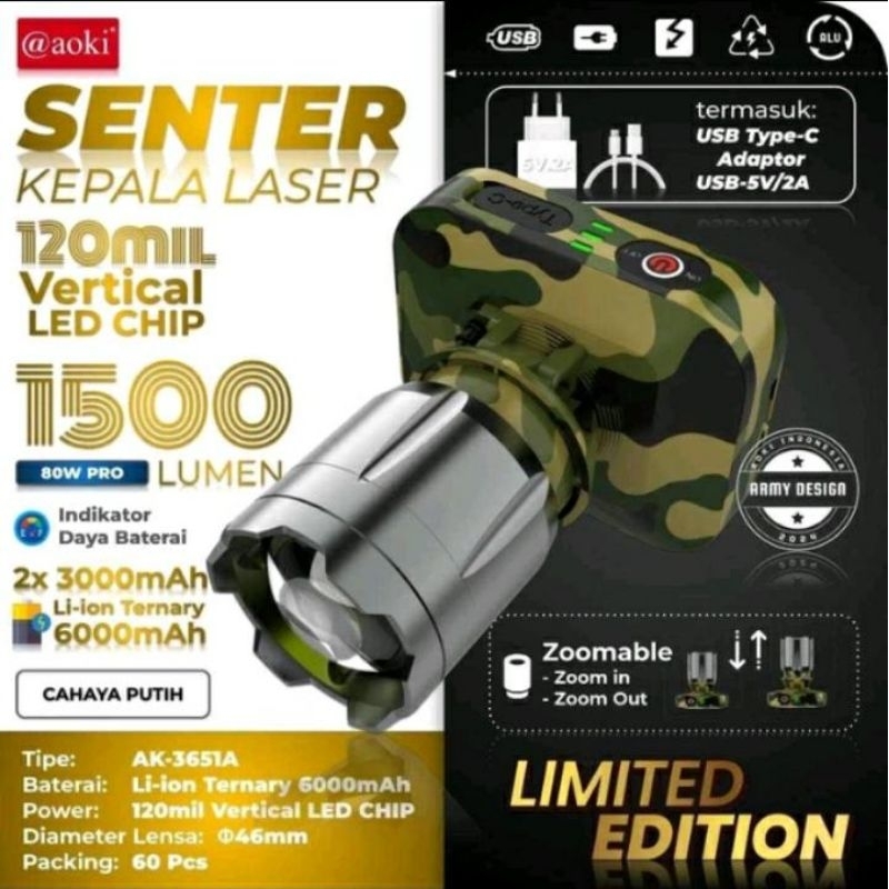Jual Senter Kepala Aoki ZOOM 80W AK-3651A Original 100 % ll Senter ...