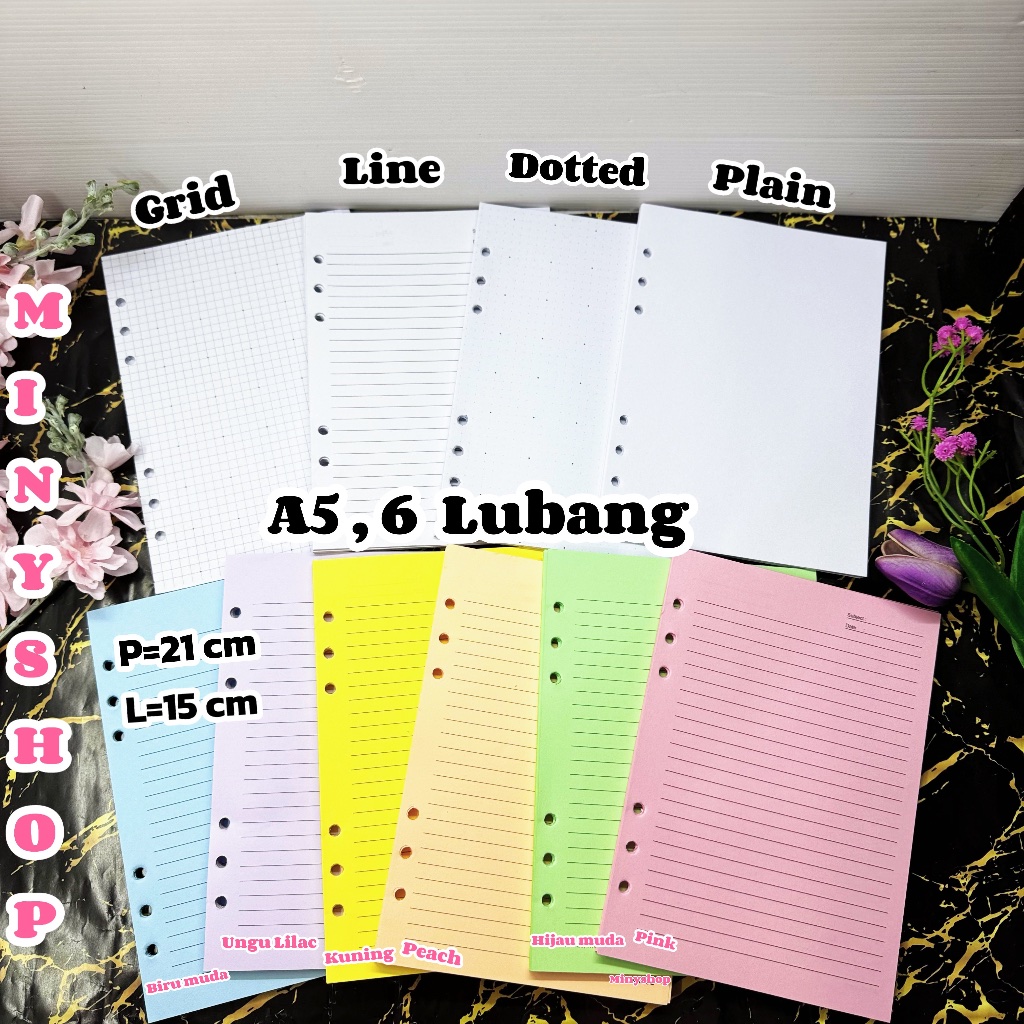 Jual Isi Kertas Binder File Loose Leaf A5 6 Ring Isi Ulang Kertas Binder A5 6 Ring Garis Grid ...