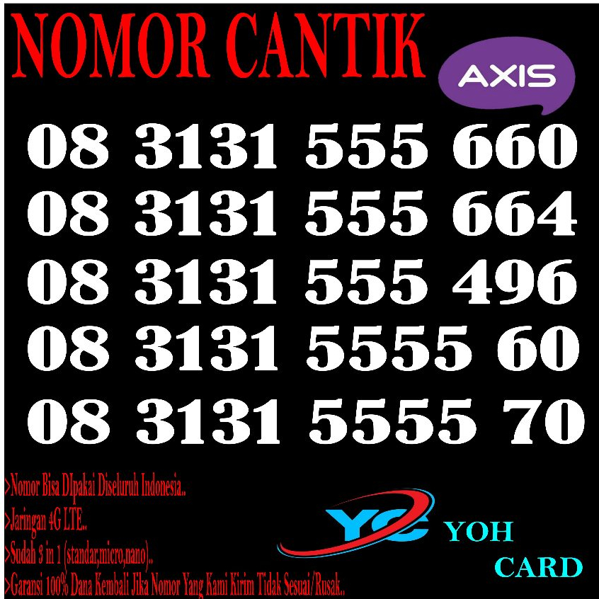 Jual Nomor Cantik Axis Kartu Perdana Axis Kwartet nomor axis cantik ...