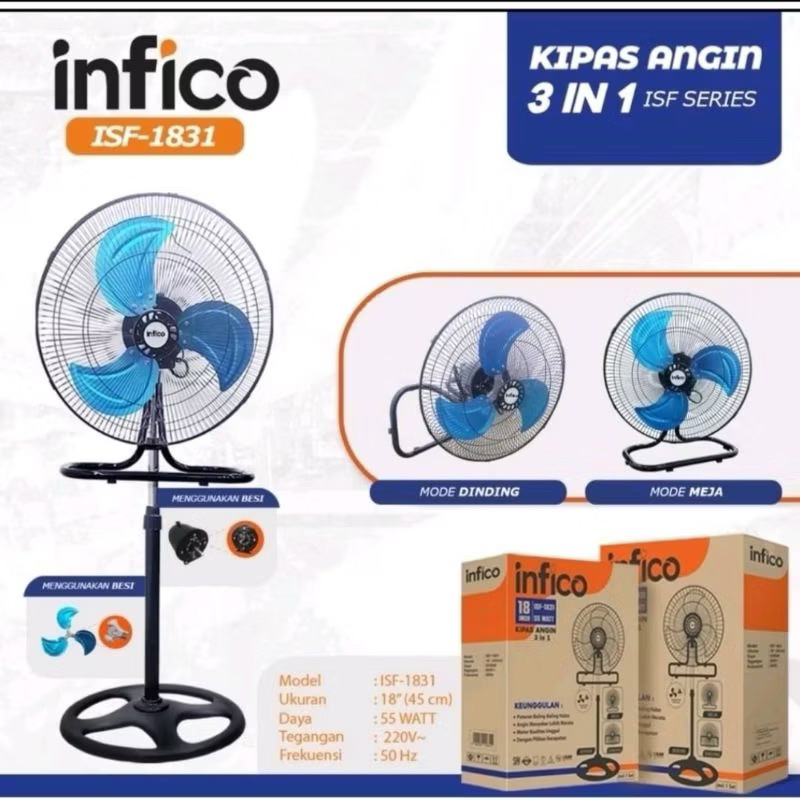 Jual Stand Fan Infico Kipas Angin 3in1 ISF-1831 Berdiri/Meja/Dinding ...