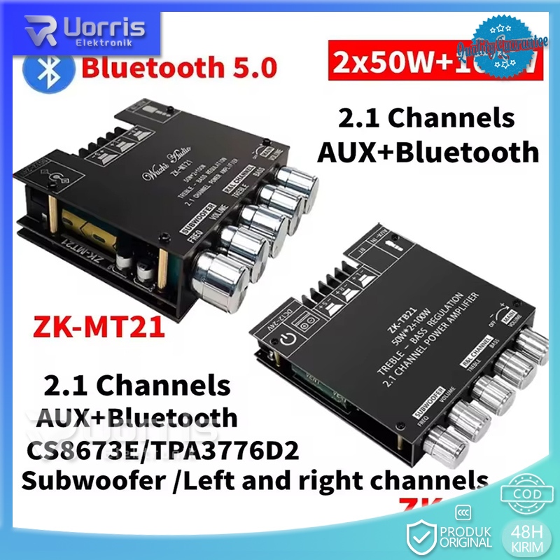 Jual ZK-TB21 ZK-MT21 ZK-502MT TPA3116D2 Bluetooth 5.0 Penguat Subwoofer Papan 50WX2 + 100W 2.1 ...