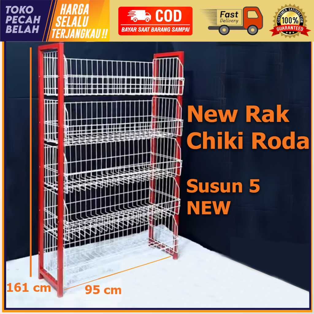 Jual Rak Ciki Besi/ Rak Serbaguna Mini Market / Rak Display Roda Susun 5 Tebal / Rak Besi / Rak ...