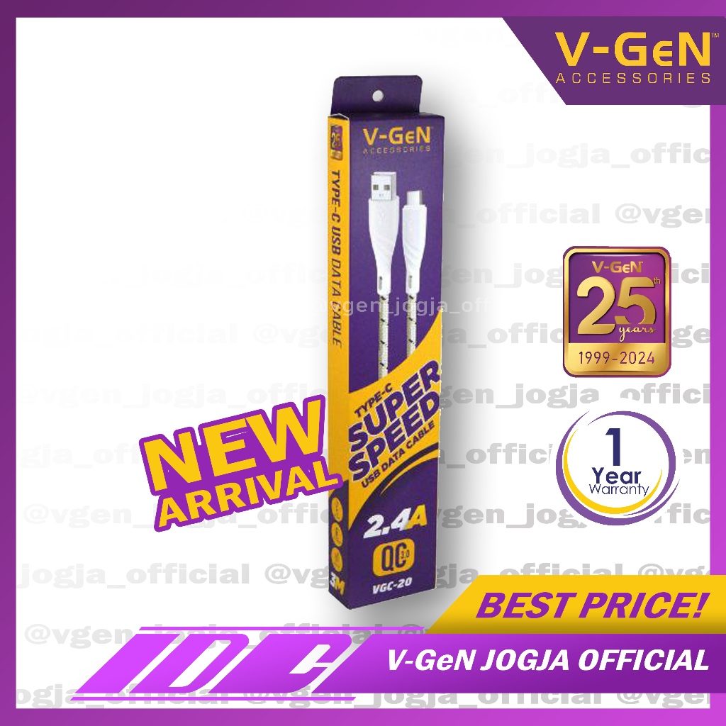 Jual Kabel Type-C V-GeN VGC-20 2.4A Nylon QC3.0 Super Speed 3 Meter ...