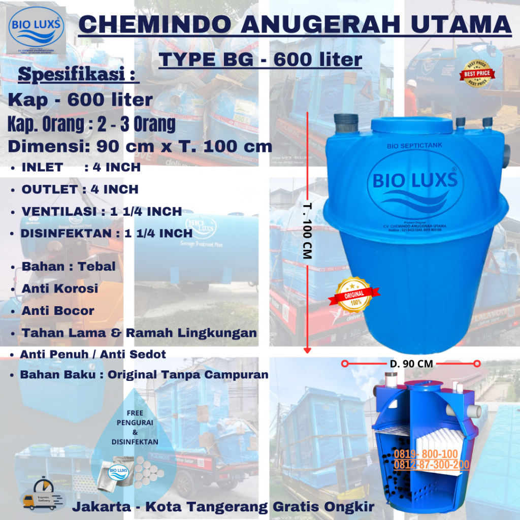 Jual Septictank bioluxs,bionet BL 600 liter, P.90,L.90,T.100 cm,Harga ...