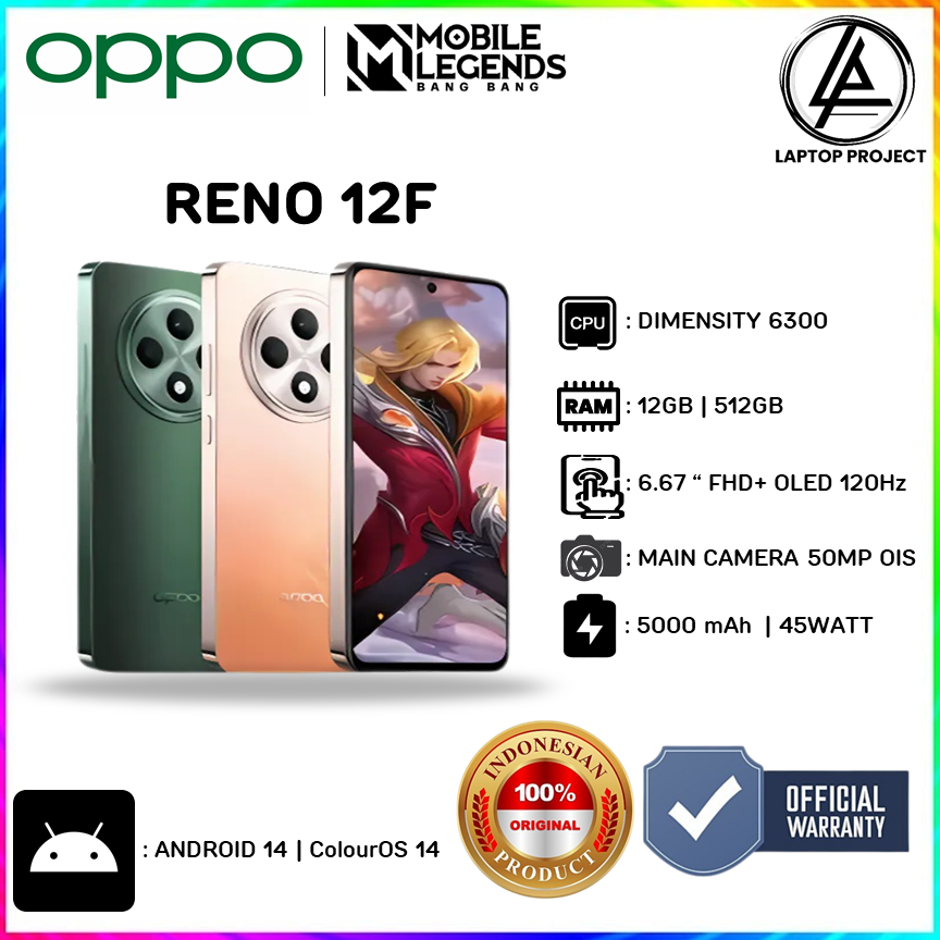 Jual OPPO Reno 12F 5G 12/512GB ( +12GB Extended Ram ) Garansi Resmi ...