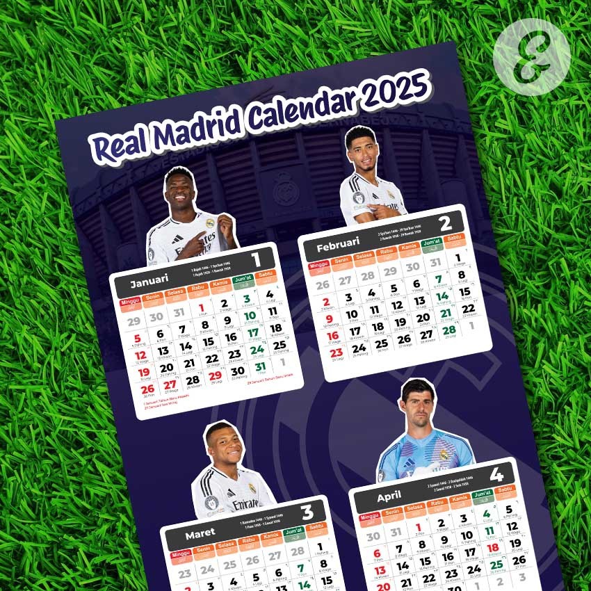 Jual Kalender Bola Tahun 2025 edisi Real Madrid - 4 Bulanan | Shopee ...