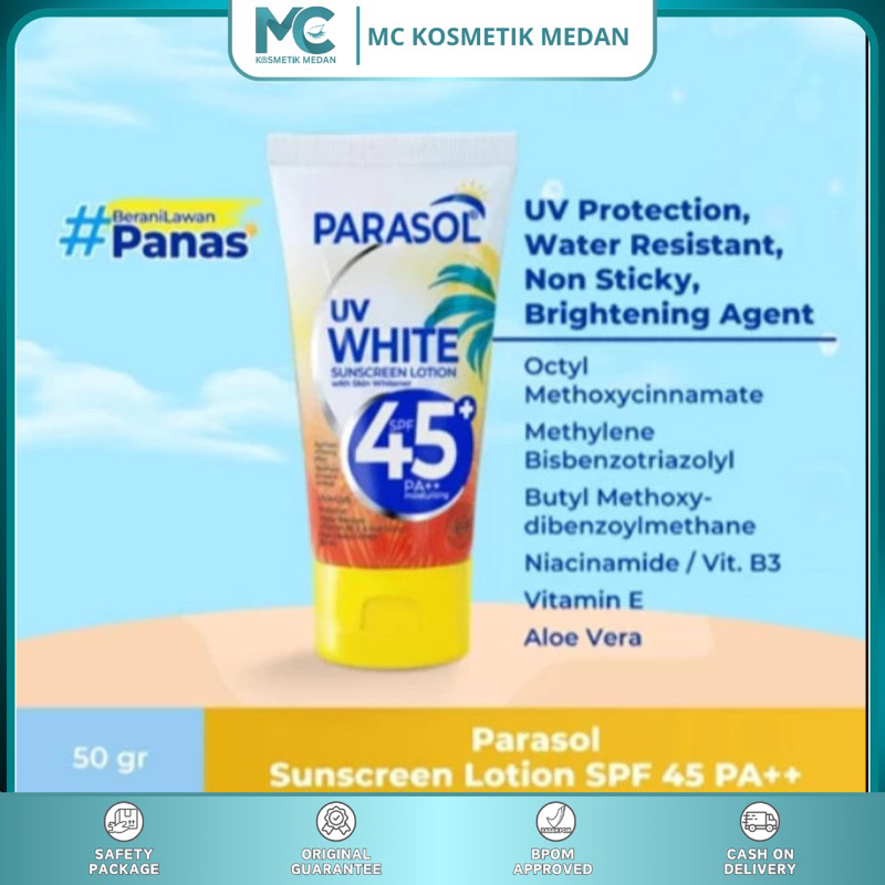 Jual PARASOL-UV WHITE SUNSCREEN LOTION SPF 45+ ukuran 50ml-sunblock ...