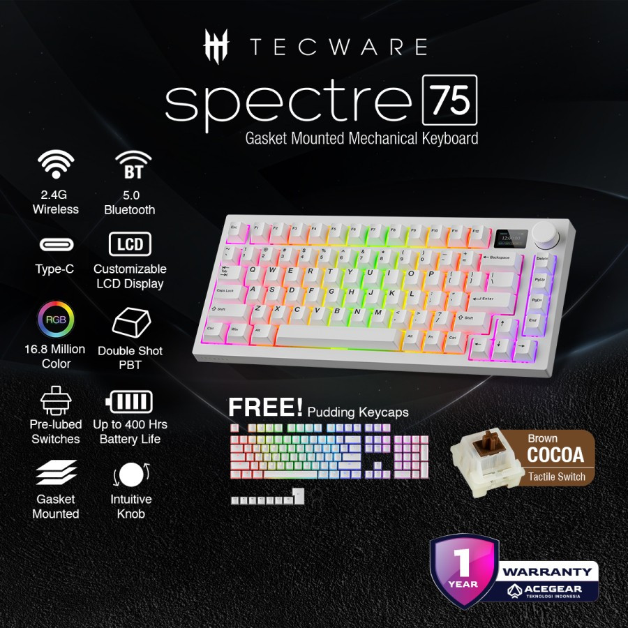 Jual TECWARE SPECTRE 75 WHITE WITH LCD AND KNOB COCOA BROWN SWITCH ...