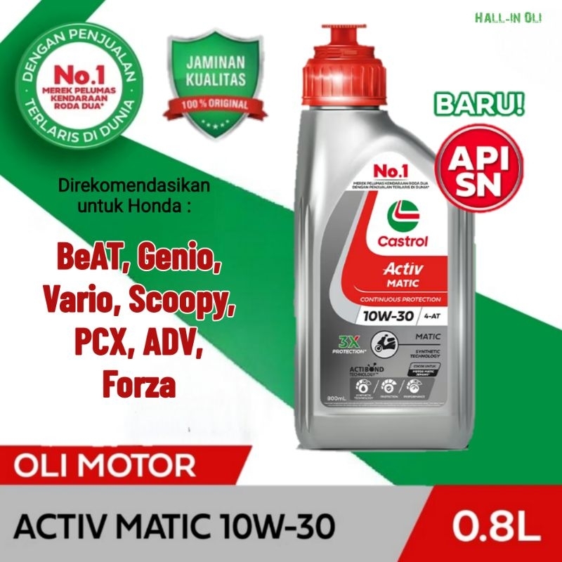 Jual Oli Mesin Motor Terbaru Castrol Activ Matic 10W-30 (0.8L) Jaminan ...