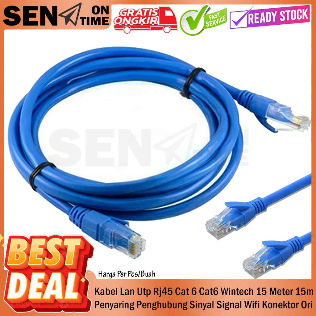 Jual Kabel Lan Utp Rj45 Cat 6 Cat6 Wintech 15 Meter 15m Penyaring ...