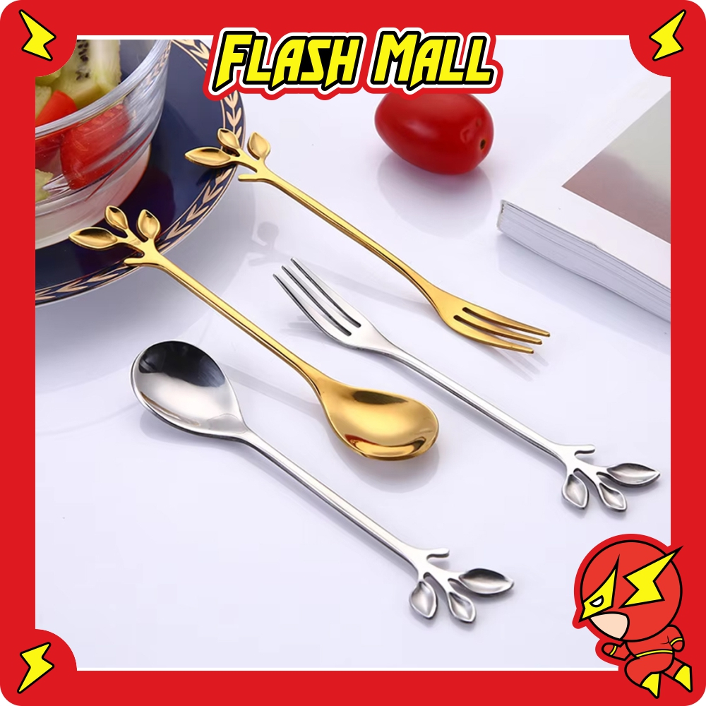 Jual FLASHmall SENDOK GARPU KECIL MINI | SENDOK TEH DAUN GOLD SILVER ...