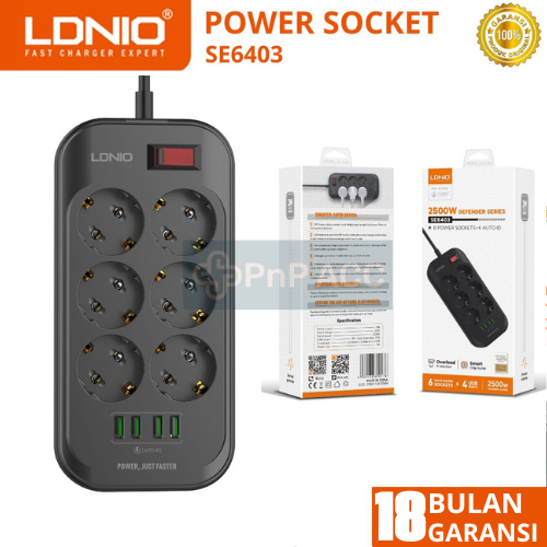 Jual LDNIO Stop Kontak SE6403 6 Power Socket lubang + 4 USB Port | Shopee Indonesia
