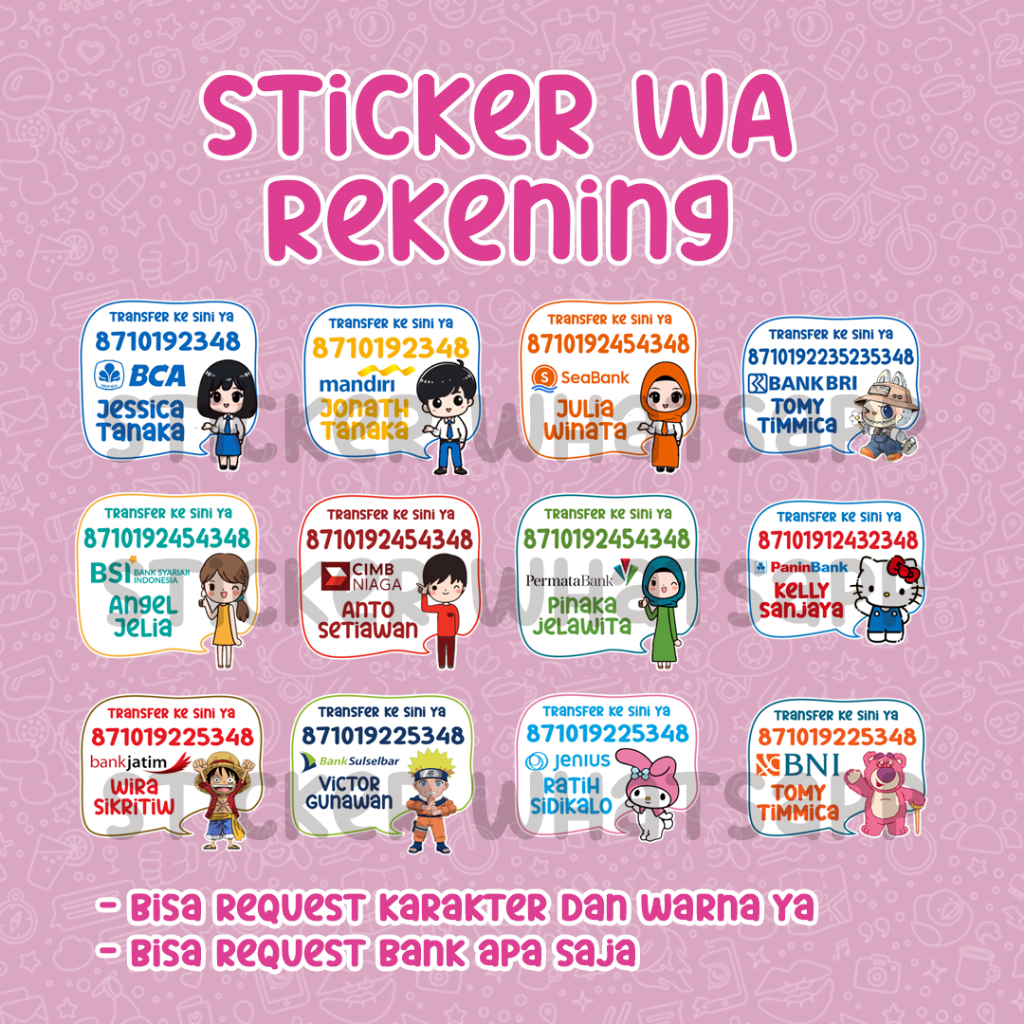 Jual Sticker wa rekening lucu imut kartun admin sticker whatsapp ...