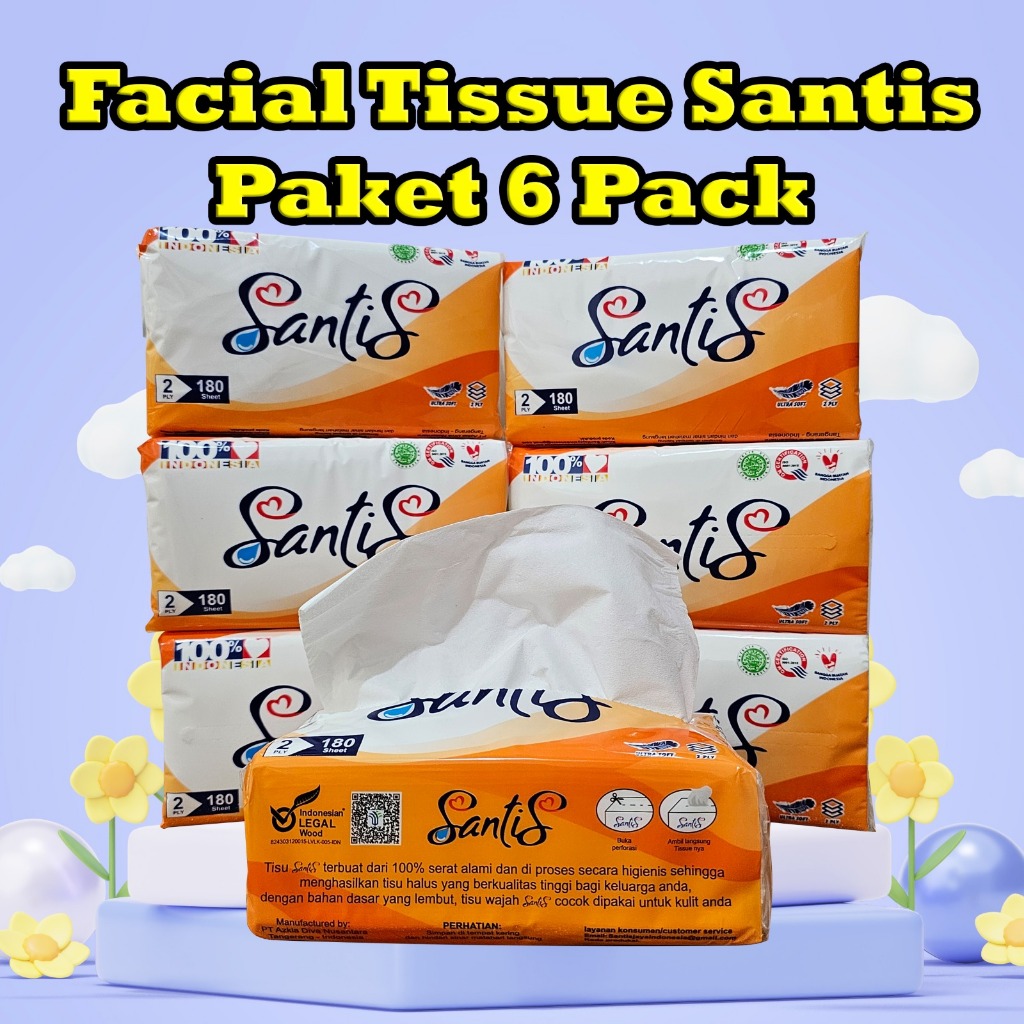 Jual { PAKET 6 TISSUE } FACIAL TISSUE 2ply 180 sheets / TISSUE SANTIS ...