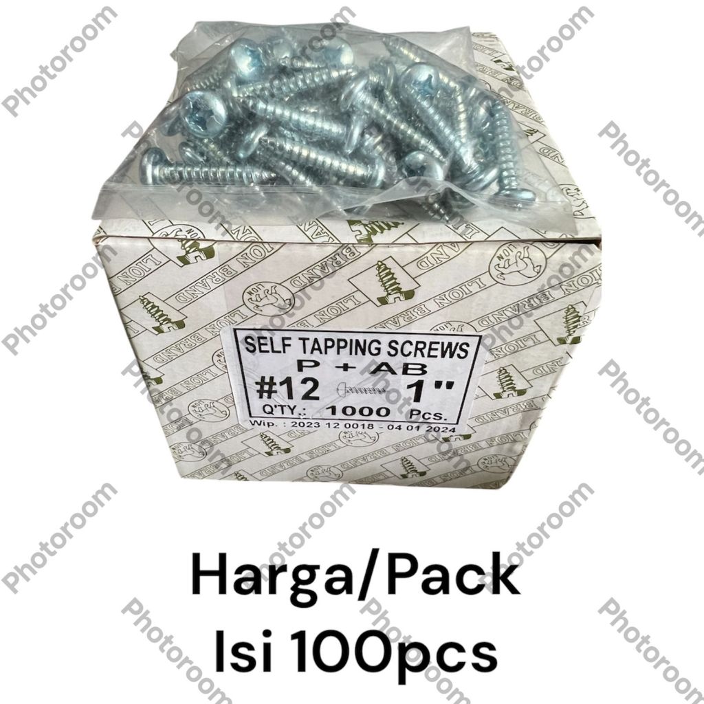 Jual 100pcs P+AB 12 x 1" ( panjang 2,5cm ) sekrup tapping lion brand / PH / Skrup putih 12x1 ...