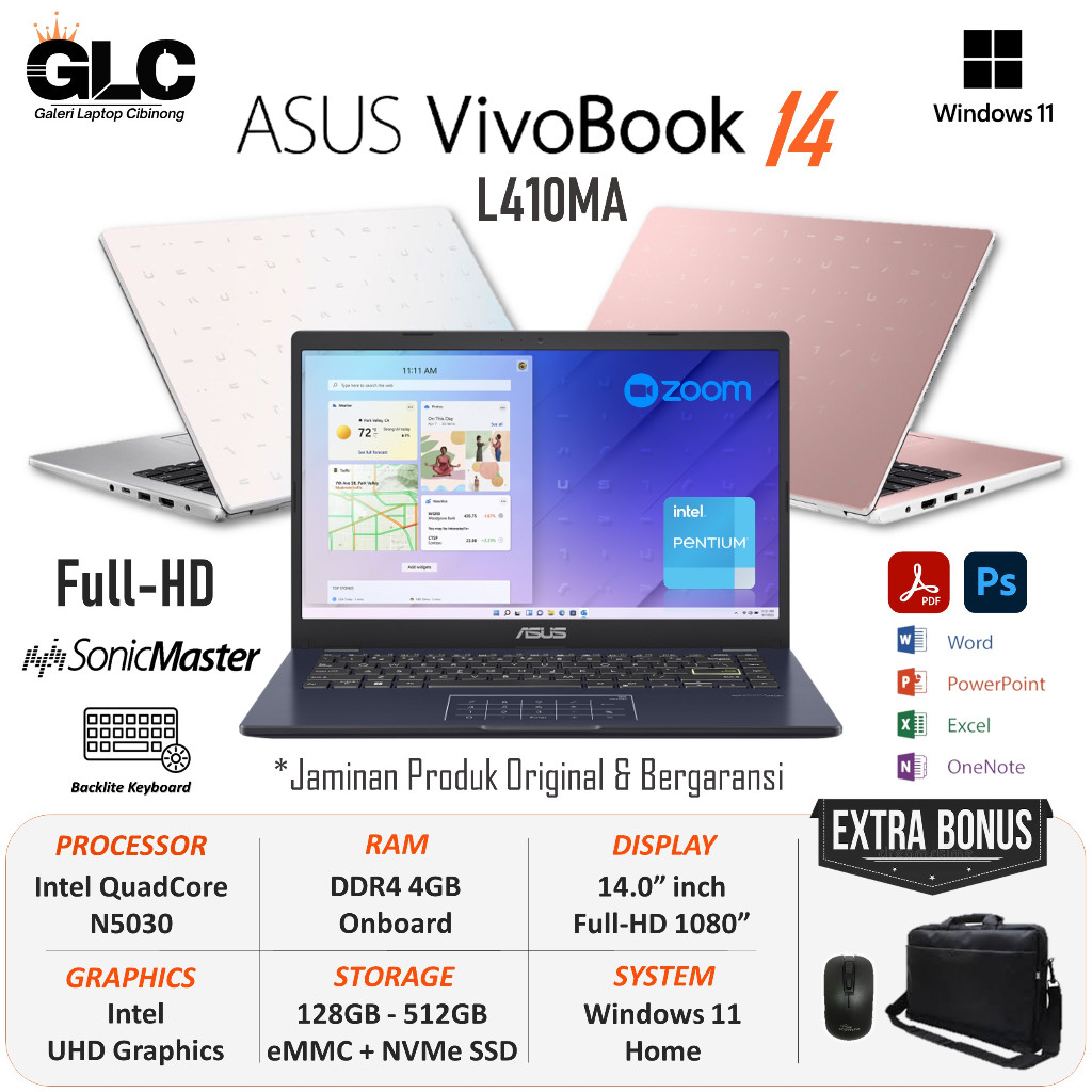Jual Laptop Slim ASUS L410MA Intel N5030 QuadCore 4GB 512GB SSD 14 FHD ...