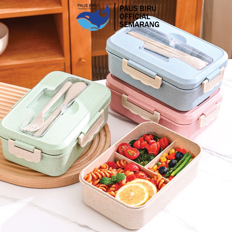 Jual Serbu Surprise Paus Biru Kotak Bekal Makan Siang Jerami Gandum 1ML Lunch Box Set Alat Makan ...