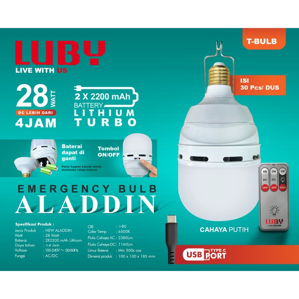 Jual LAMPU CAS EMERGENCY LUBY ALADDIN BULB - CAHAYA PUTIH | Shopee ...