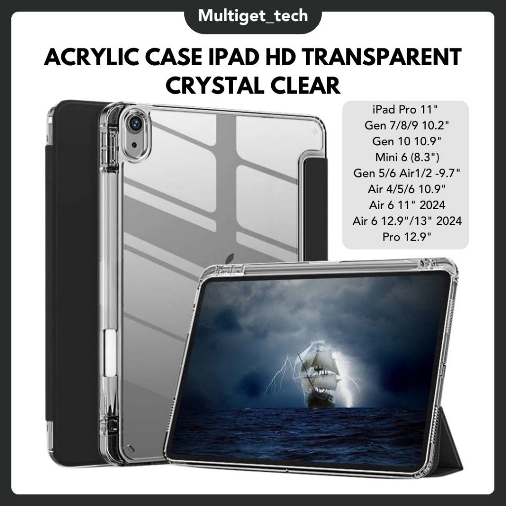 Jual Acrylic Case iPad HD Transparent Crystal Clear Trifold Smart Lock ...