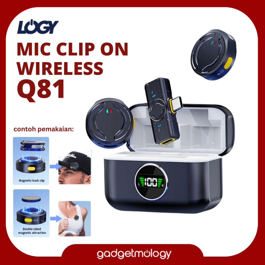 Jual LOGY Mic Clip On Wireless Q8 / Q81- Dual Microphone Bluetooth with ...