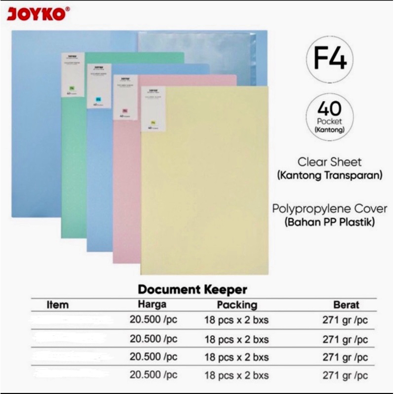 Jual Document Keeper Folio 40 / Clear Holder / Map Kantong DK-40 F4 ...