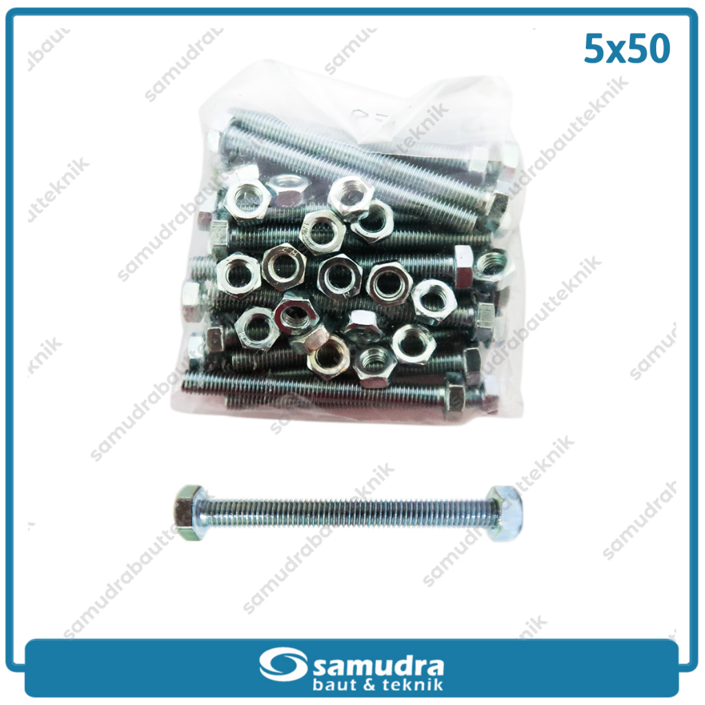 Jual JP Baut Mur Hex M5 x 50 mm isi 25 pcs Kepala Kunci 8 Hexagon Besi Putih | Shopee Indonesia