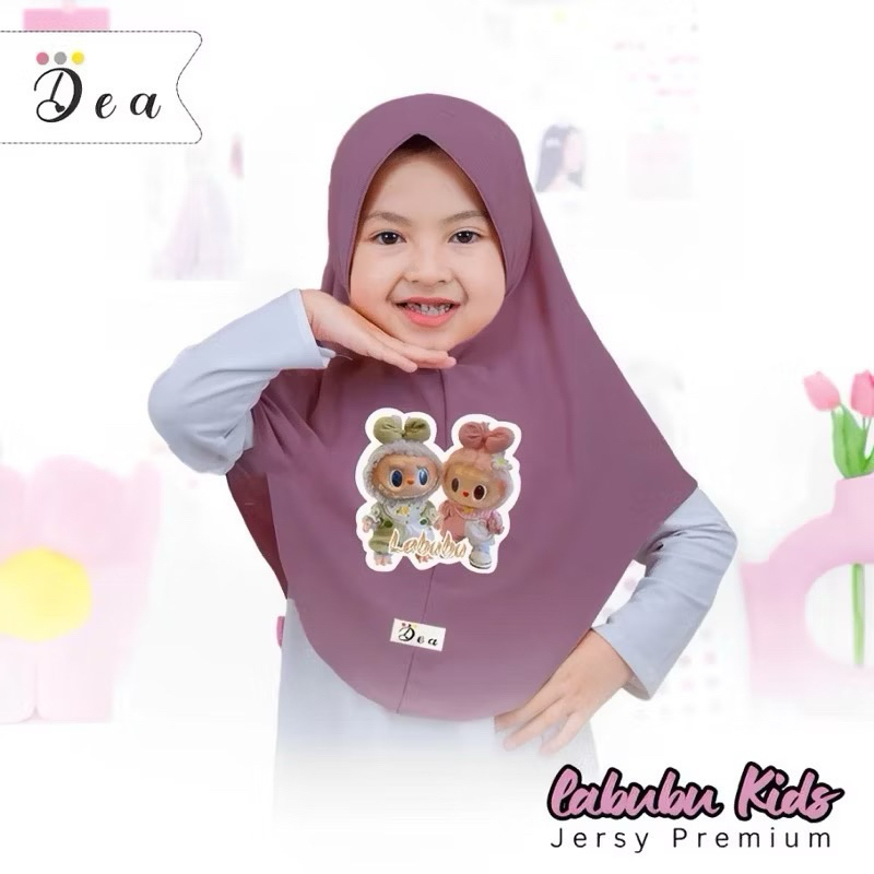 Jual Hijab anak viral Labubu /Jilbab anak stiker Labubu premium/Hijab ...