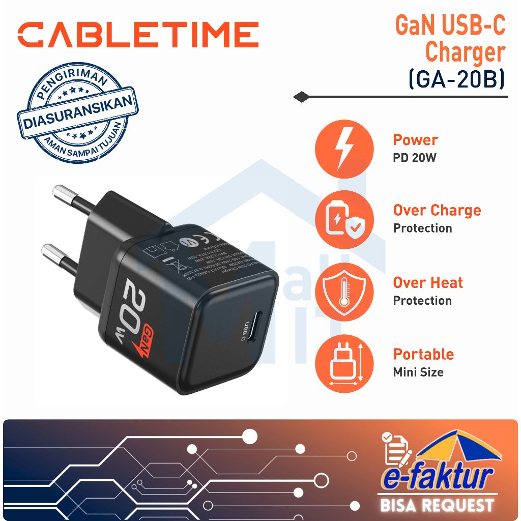 Jual MALLIT CABLETIME Adaptor Kepala Charger GaN PD USB-C Type C Fast Charging 20W 30W 45W 65W ...