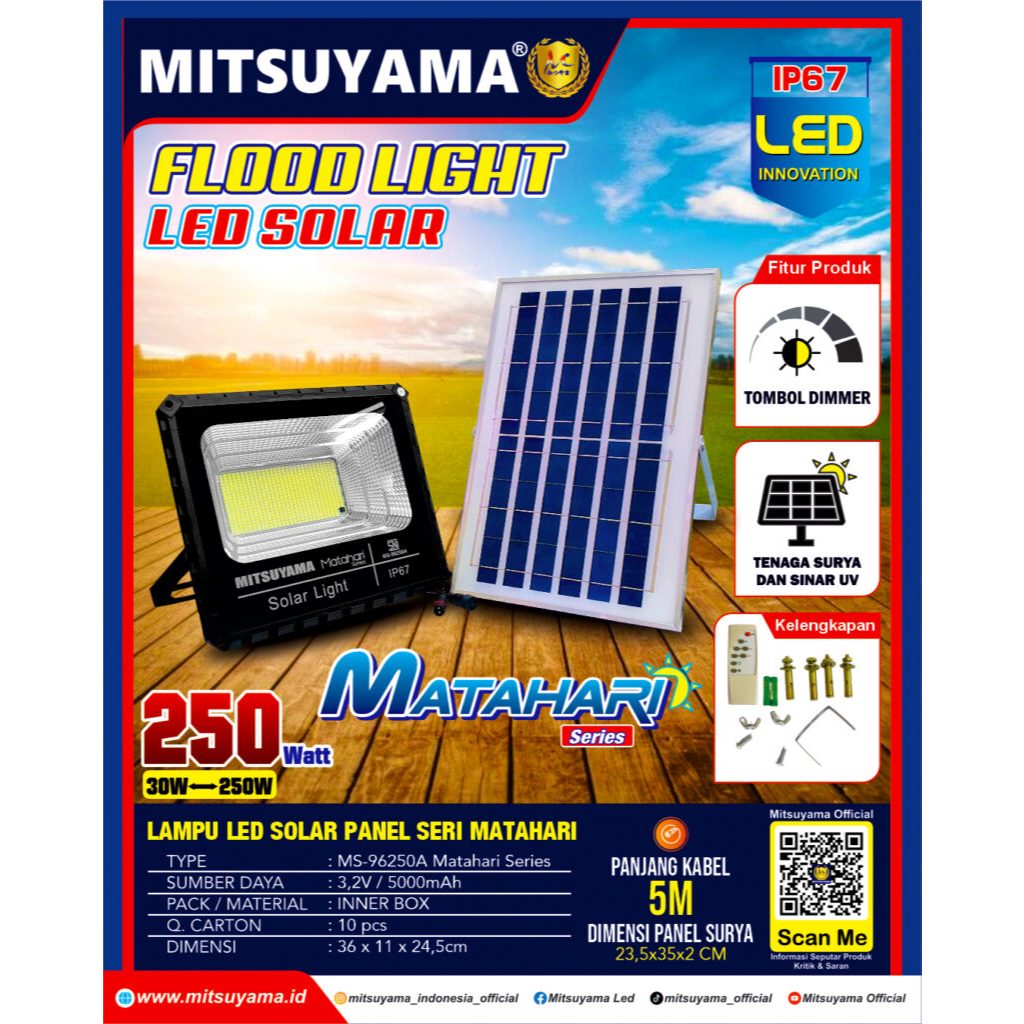 Jual Lampu Sorot Tenaga Surya Mitsuyama Led Solar Panel Flood Light MITSUYAMA Matahari Series ...