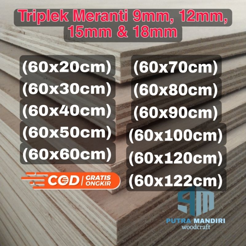 Jual per 60cm Triplek Meranti 9mm, Plywood Multiplek panjang custom ...