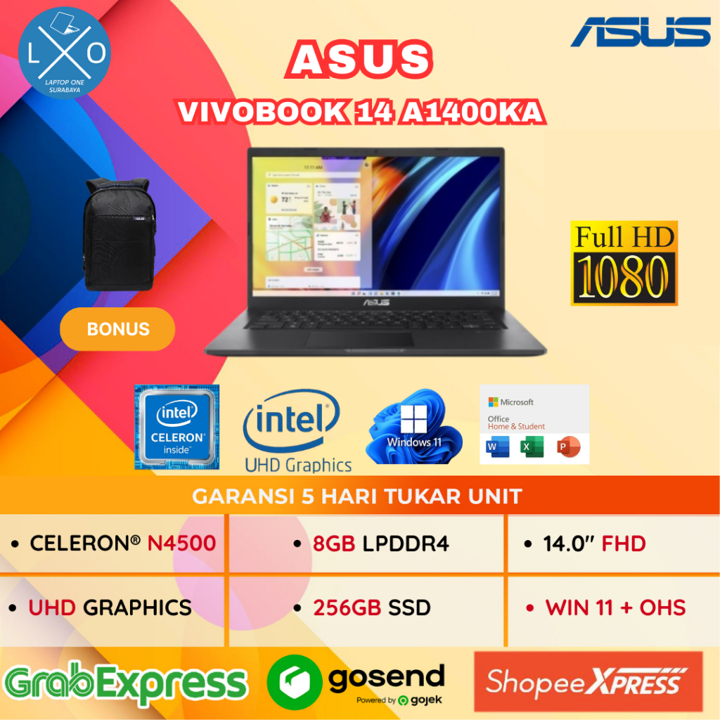 Jual ASUS VIVOBOOK 14 A1400KA N4500 8GB 256GB W11+OHS 14.0FHD BLK ...