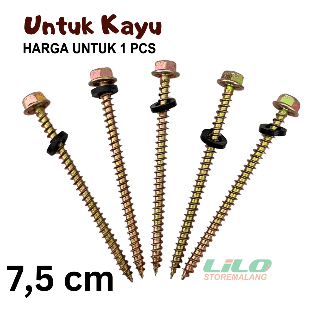 Jual Baut Sekrup Skrup Self Drilling Roofing Kayu Hexagon 12 x 75 mm 7 ...