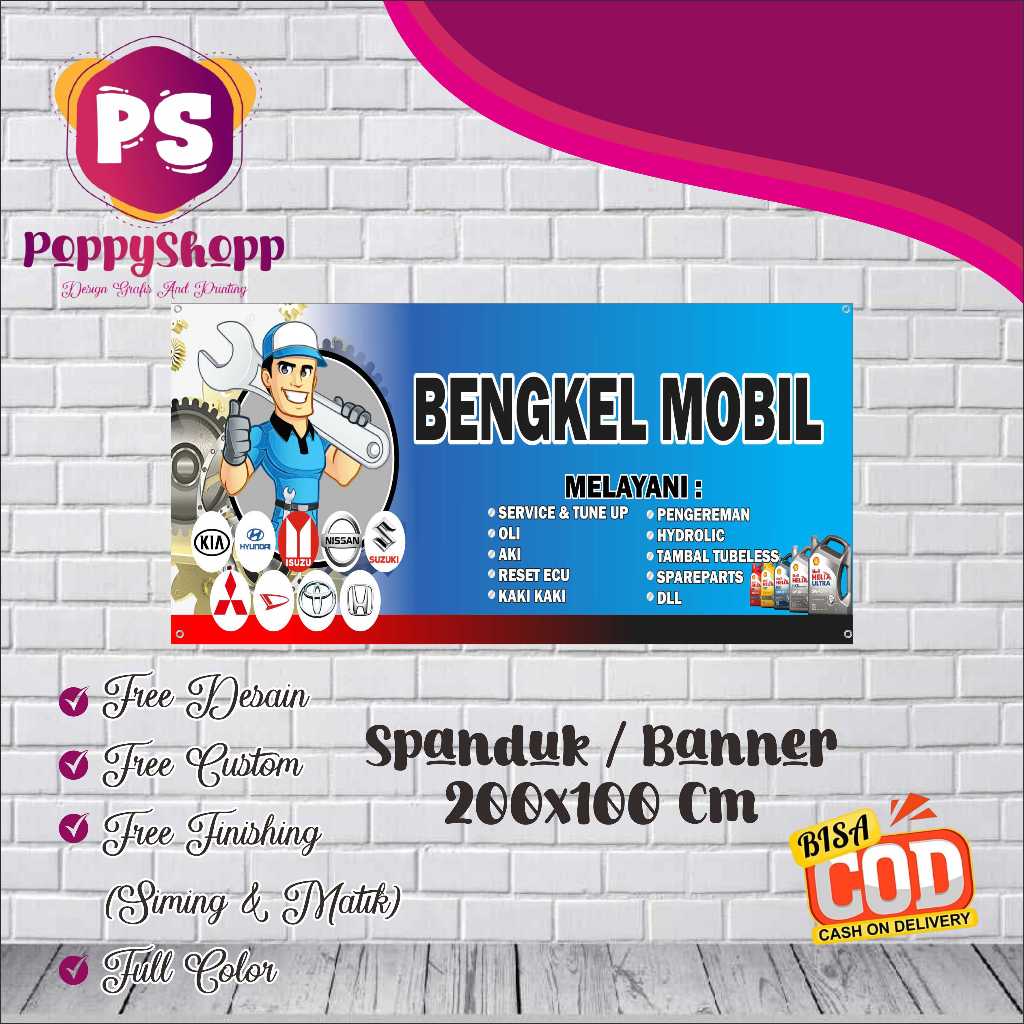 Jual Spanduk Banner 200X100 Cm Bengkel Biru Model C Bisa Custom Desain ...