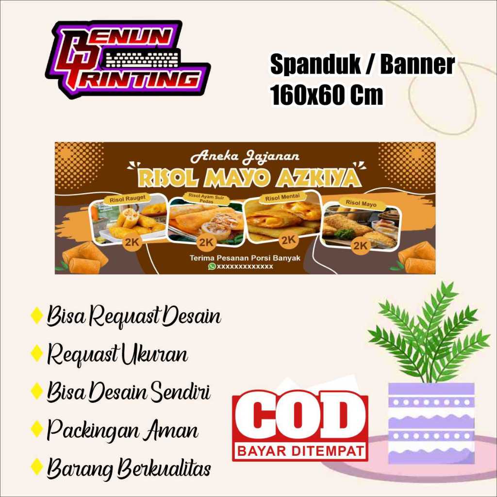 Jual Spanduk Banner 160X60 Cm Aneka Jajanan Risol Mayo Bisa Custom ...