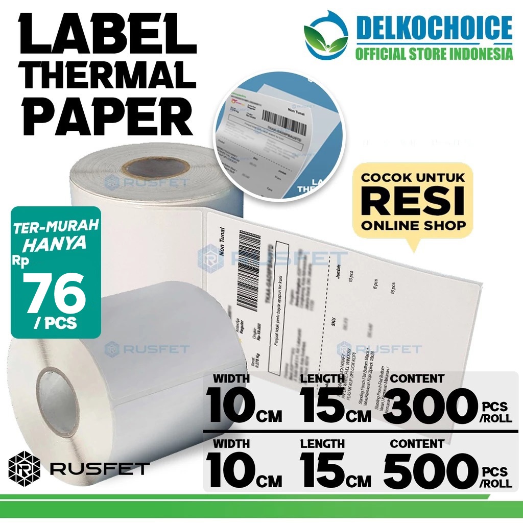 Jual Label Thermal Paper Sticker Kertas Printer Resi Stiker Barcode POS RUSFET TERMURAH | Shopee ...