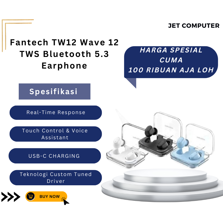 Jual Fantech TW12 Wave 12 TWS Bluetooth 5.3 Earphone Wireless | Shopee Indonesia
