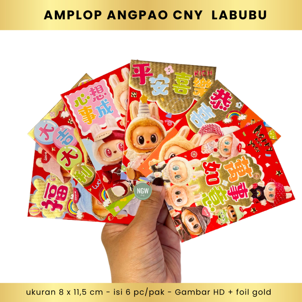 Jual Amplop labubu angpao CNY 8x11,5cm isi 6 foild gold | Shopee Indonesia