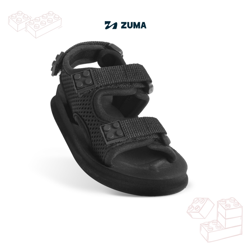 Jual Zuma Sandal Bayi Velcro Bricks 1 All Black Sandal Anak Karet Tali ...