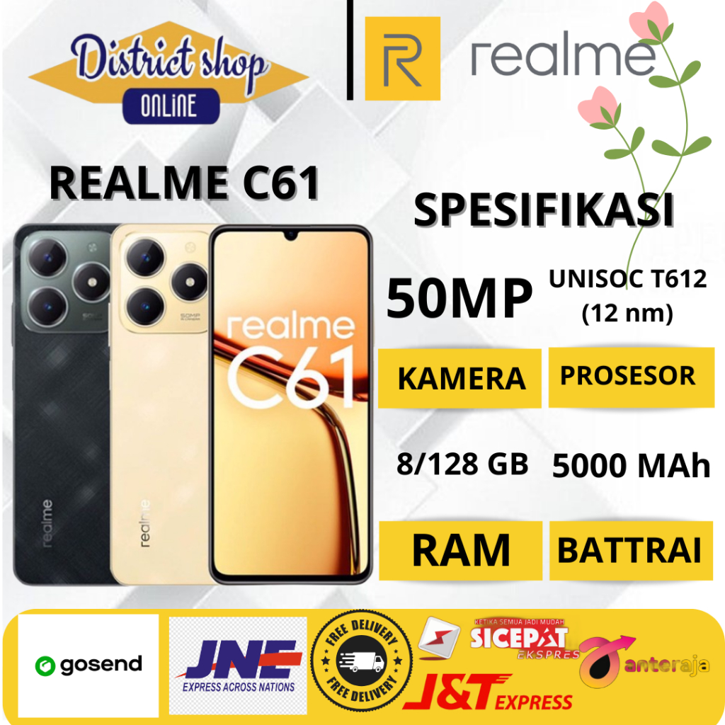 Jual Realme C61 Smartphone Unisoc T612 (12 nm) Ram 8+16Gb/128gb Bergaransi Resmi | Shopee Indonesia