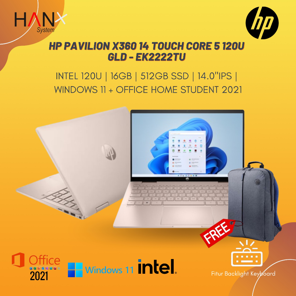 Jual HP PAVILION X360 14 TOUCH CORE 5 120U 16GB 512GB W11+OHS 14.0FHD ...
