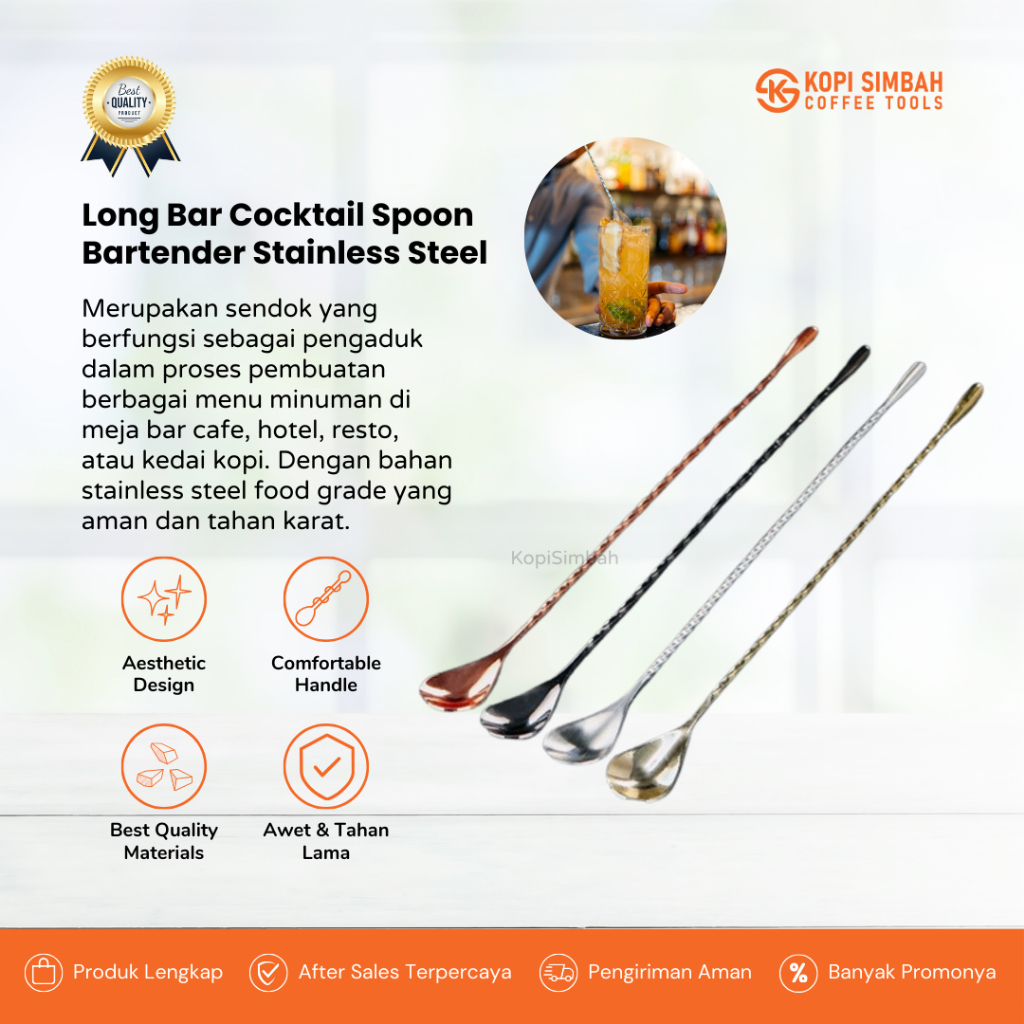 Jual Premium Long Bar Cocktail Spoon Stainless Steel Sendok Panjang ...