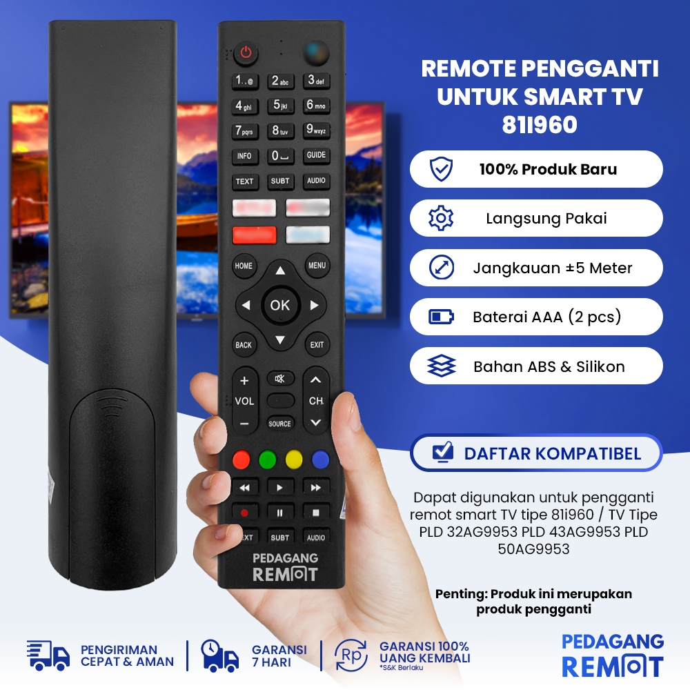 Jual Remot Pengganti untuk Remote TV Polytron LCD LED Android Smart TV ...