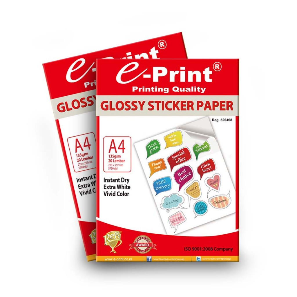 Jual KERTAS FOTO STICKER / KERTAS STICKER GLOSSY UKURAN A4 E-PRINT ...